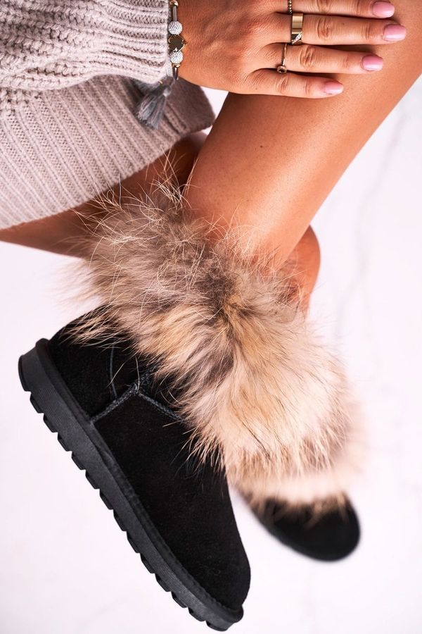 FS1 WOMEN'S LEATHER SNOW BOOTS WITH EKO FUR BLACK ALEXA