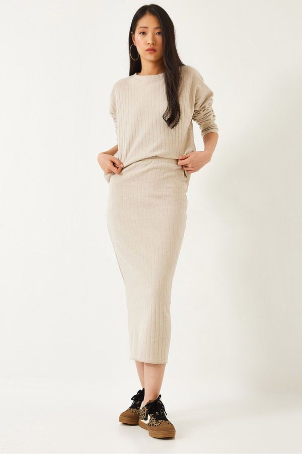 BIANCO LUCCI WOMEN'S CREW NECK LONG SLEEVE SKIRT BOTTOM TOP SUIT 0182