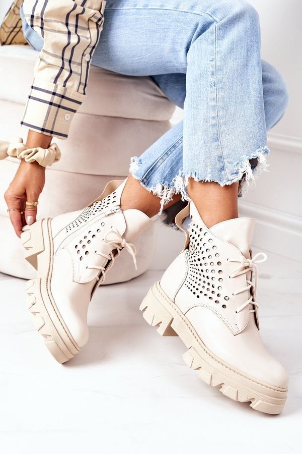 PA2 OPENWORK LEATHER BOOTS BEIGE ABILENE