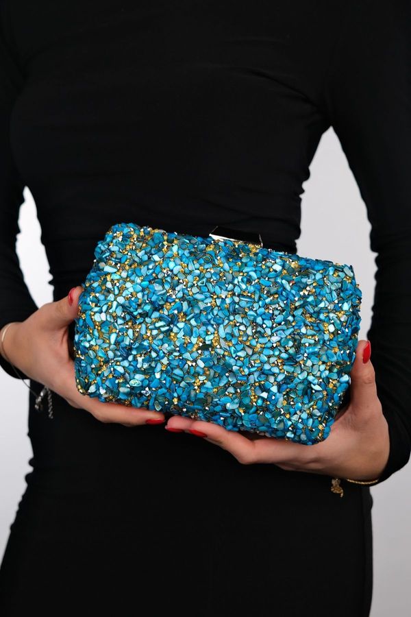 LUVISHOES SEOUL BLUE PEBBLE STONE WOMEN'S EVENING BAG
