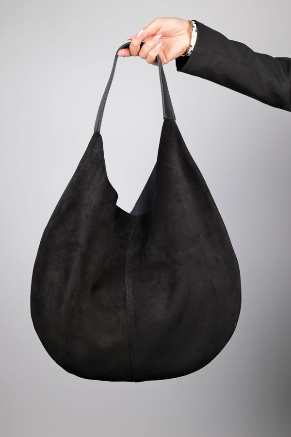 LUVISHOES PUJA BLACK SKIN BLACK SUEDE WOMEN'S SHOULDER BAG
