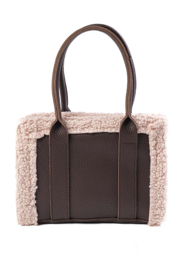 MIO GUSTO BROWN FAUX FÜR DETAILED HAND AND SHOULDER WOMEN'S BAG
