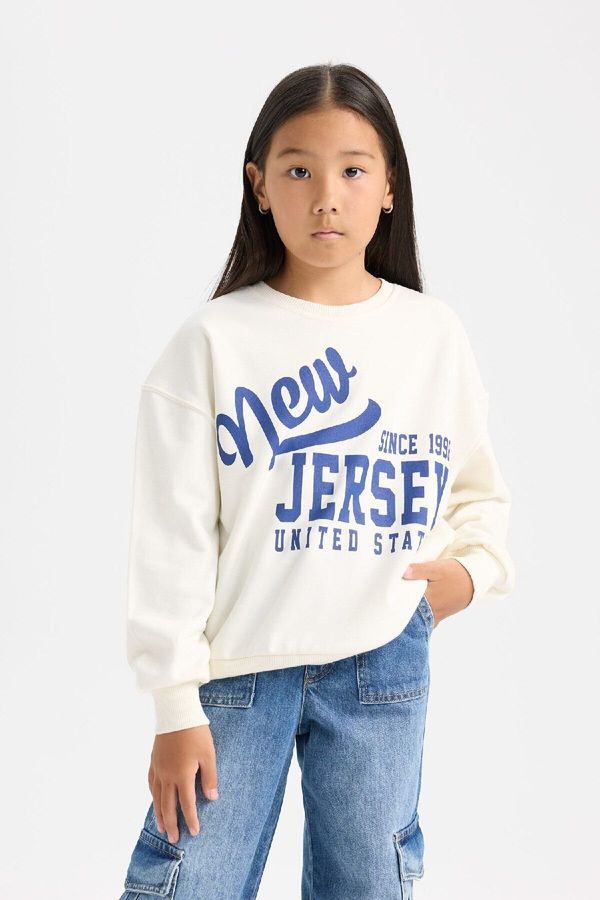 DEFACTO GIRL RELAX FIT CREW NECK UNIVERSITY PRINTED SWEATSHIRT