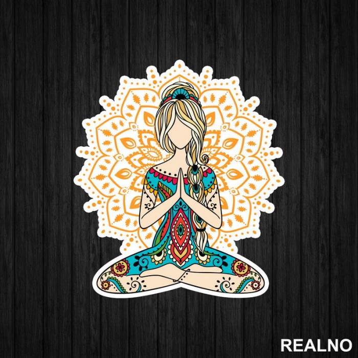 ORANGE MANDALA AND GIRL - YOGA - NALEPNICA