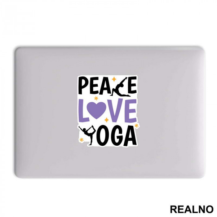 PEACE, LOVE AND - YOGA - NALEPNICA