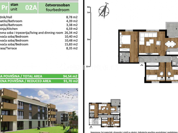 Petrovaradin, Sremska Kamenica, 4.0 stan, 95m2, 247000 EUR