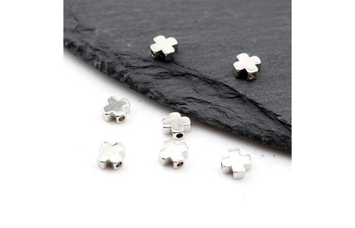 Perla krstić 6x6mm, rupa oko 1mm - Rodijum ( 23MK40P )