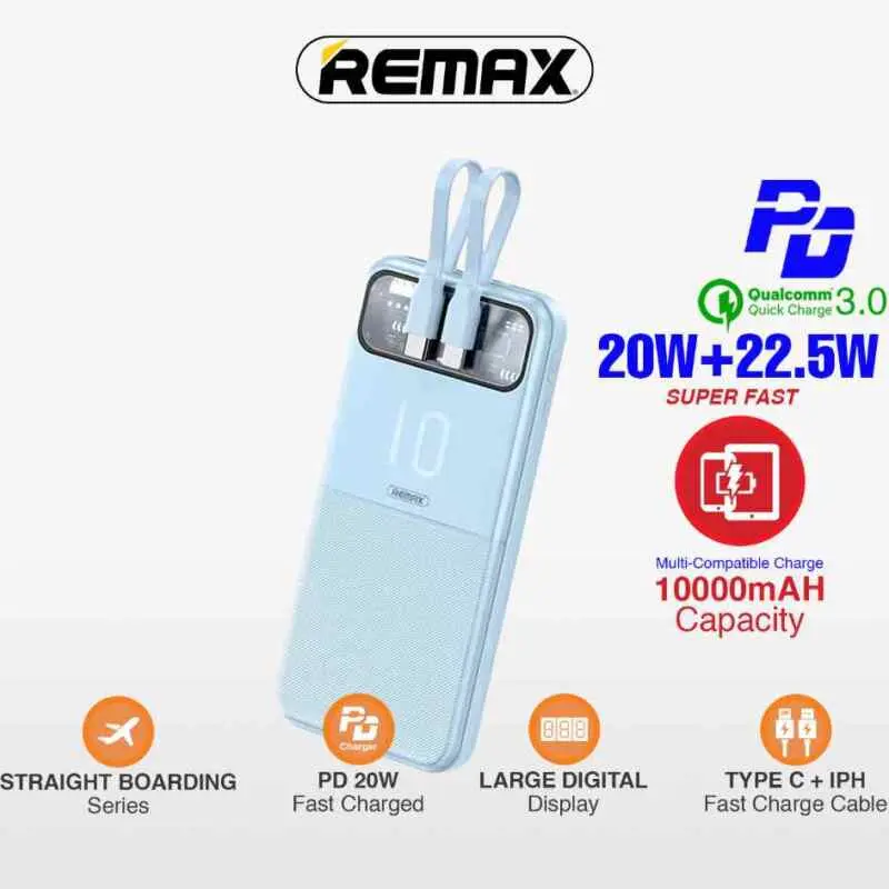 Power bank prenosiva baterija REMAX Stervui Series RPP-619 PD 20W+ QC 22.5W 10000mAh plavi