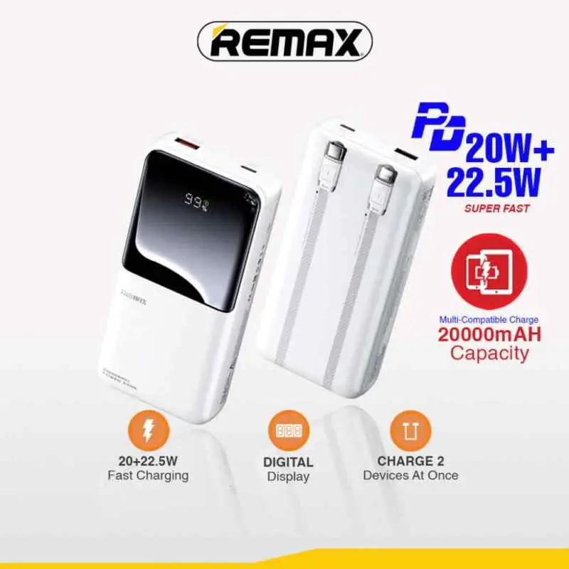 Power bank prenosiva baterija REMAX Cynlle Series RPP-680 PD 20W+QC 22.5W 20000mAh beli