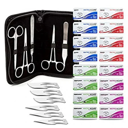 Sterile Sutures Thread with Needle Plus Tools - First Aid Field Emergency, Trauma Practice Suture Kit