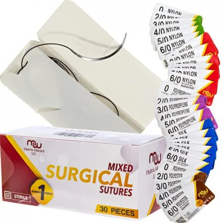 Miks Hirukog konca, Suture Thread with Needle 30Pk (Mixed 0, 2-0, 3-0, 4-0, 5-0, 6-0)