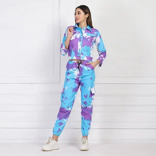 Novi komplet za medicinsk osoblje, Denim Light Blue Tie-Dye Women Tracksuit