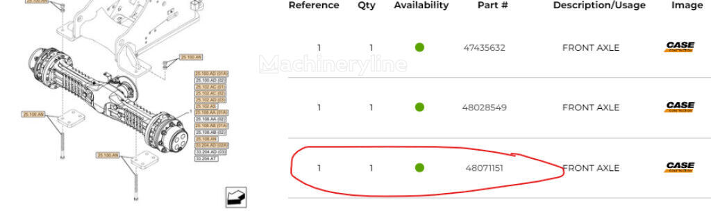 Case 48071151 osovina za 221F 321F prednjeg utovarivača