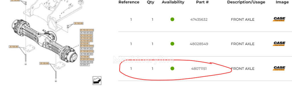 Case 48071150 48071150 osovina za W70C W80C prednjeg utovarivača