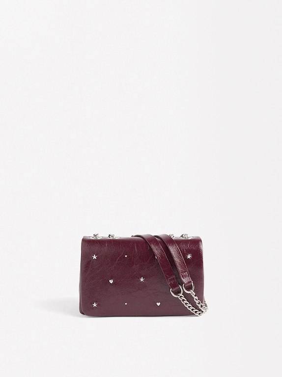 Shoulder Bag With Studs Flap Closure