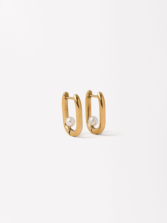 Hoop Earrings With Earls - Stainless Steel