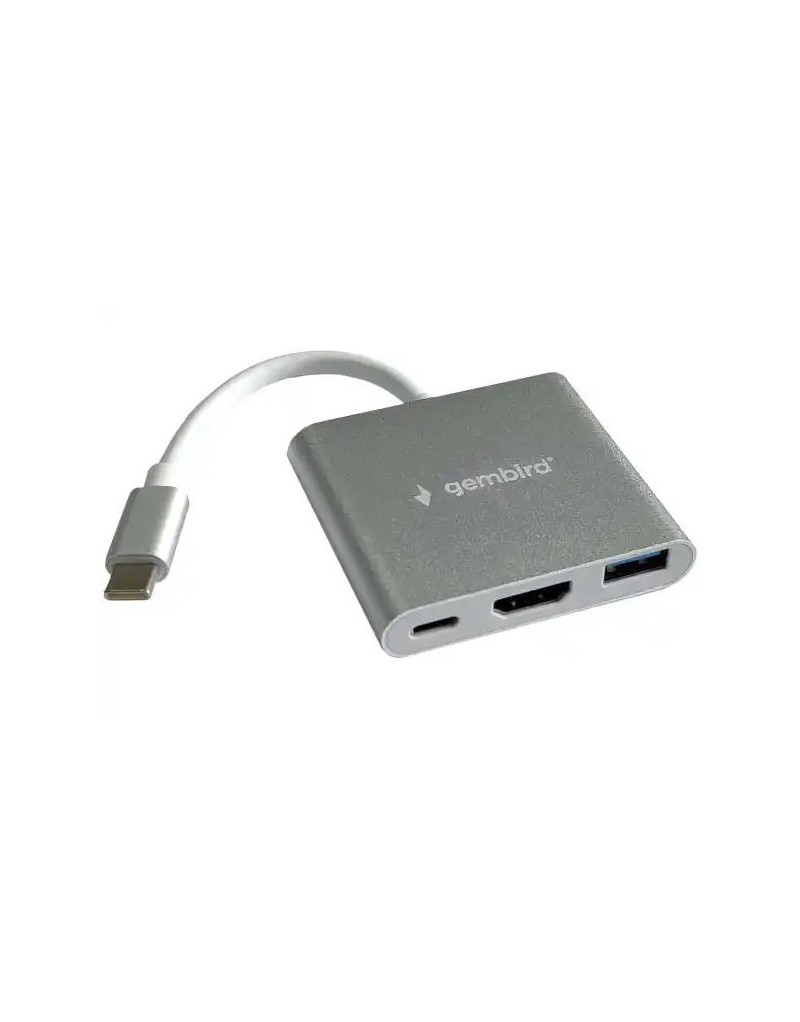 Adapter konverter Tip C-HDMI/USB 3-0/PD aluminium Gembird A-CM-HDMIF-02-SG