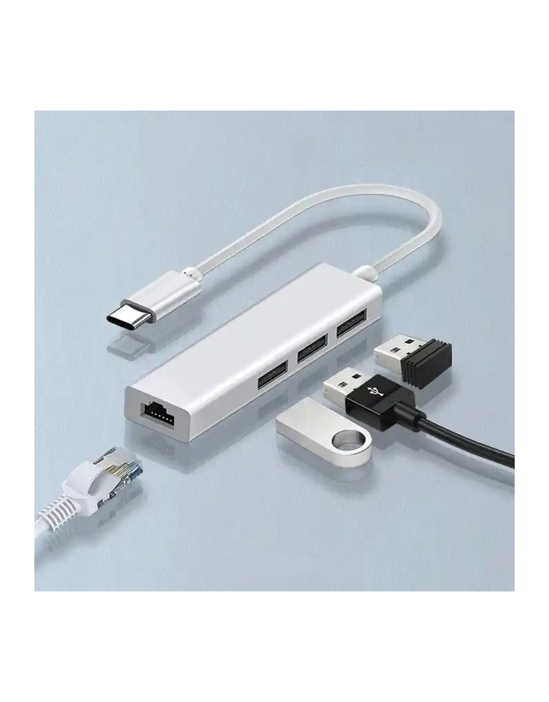 Adapter konverter Tip C -RJ45 100mb/2xUSB 2-0/1xUSB 3-0 Kettz