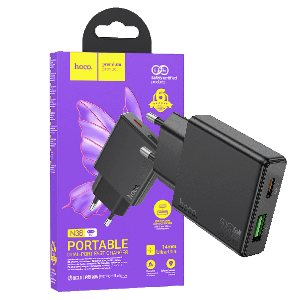 hoco. Punjač kućni N38 brzi, PD20W + QC3.0 Dual Port - N38 Delgado EU