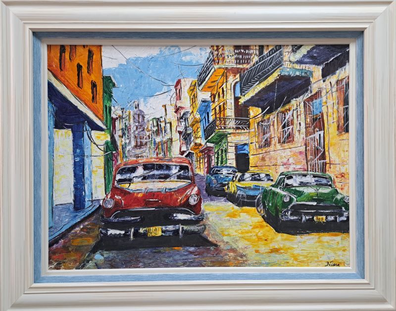 Havana-Kuba 3, ulje na platnu, akademski slikar Niovel Viera , sertifikat, sa 59×74 cm, lux ram, bez 44×59 cm, 300 eura