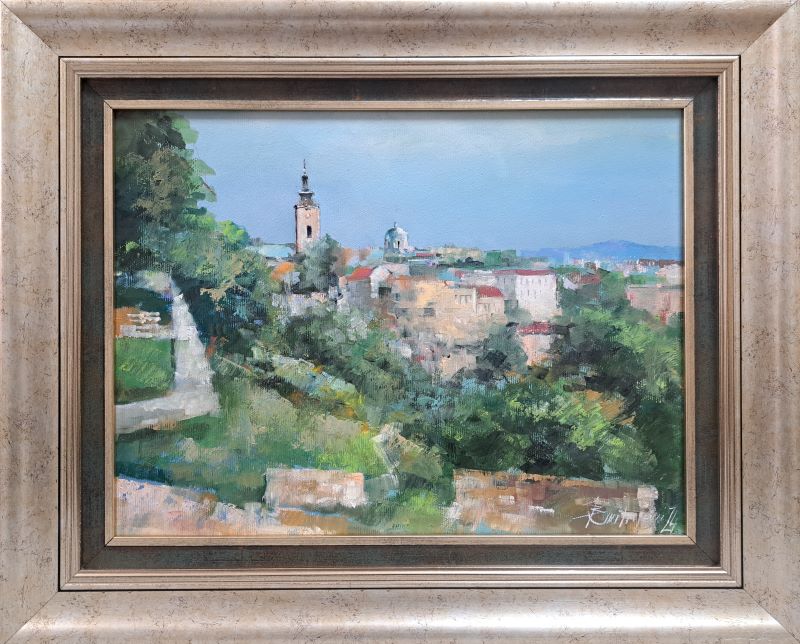 Saborna crkva II, Branko Dimitrijević, ulje na platnu, luks uramljena, sa 44×54 cm, bez 30×40 cm, sertifikat, 130 eura