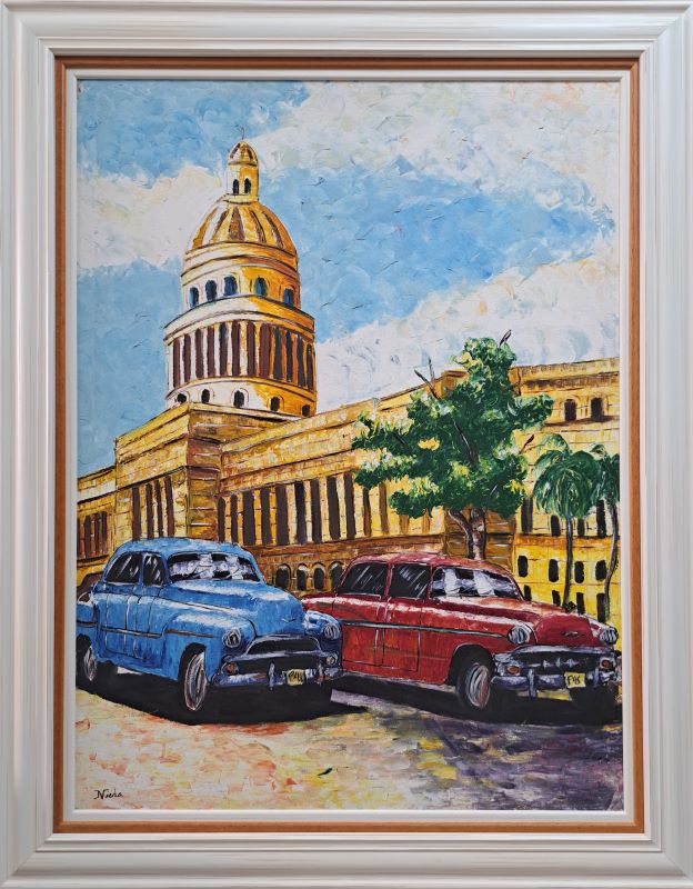 Havana-Kuba 7, ulje na platnu, akademski slikar Niovel Viera , sertifikat, sa 96×76 cm, lux ram, bez 80×60 cm, 450 eura