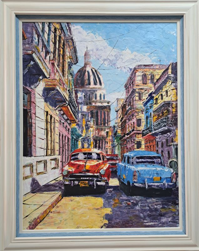 Havana-Kuba 6, ulje na platnu, akademski slikar Niovel Viera , sertifikat, sa 96×76 cm, lux ram, bez 80×60 cm, 450 eura