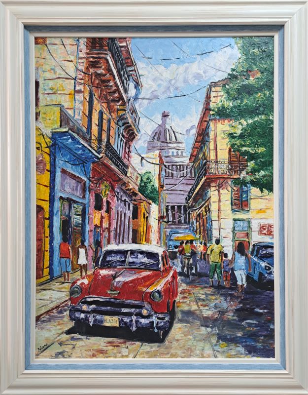 Havana-Kuba 5, ulje na platnu, akademski slikar Niovel Viera , sertifikat, sa 96×76 cm, lux ram, bez 80×60 cm, 450 eura