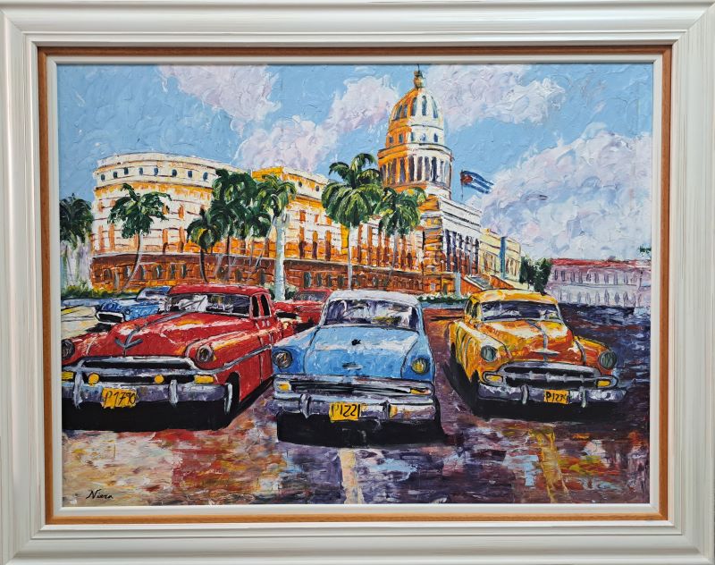 Havana-Kuba 4, ulje na platnu, akademski slikar Niovel Viera , sertifikat, sa 76×96 cm, lux ram, bez 60×80 cm, 450 eura