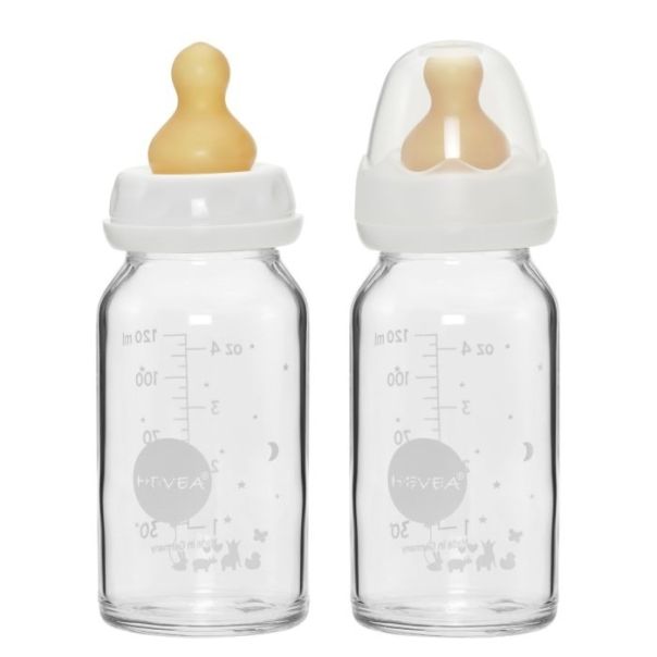 HEVEA Staklena flašica za bebe 2 komada u pakovanju, 120ml/4oz, 0-3 mes.