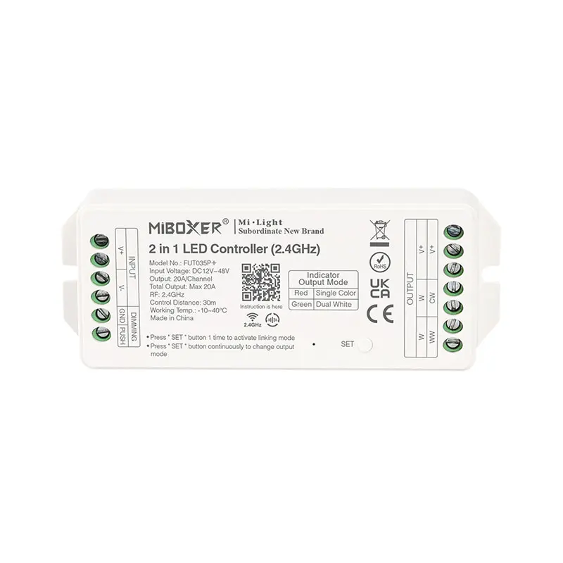 MIBOXER Kontroler za LED trake FUT035P+, 2 funkcije, 20A, 2.4GHz, Beli