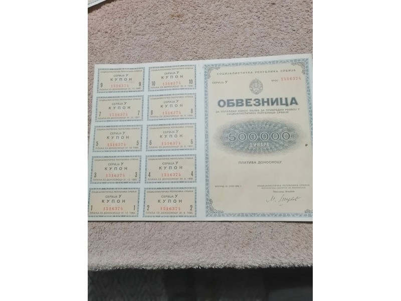 OBVEZNICA 500000 DINARA