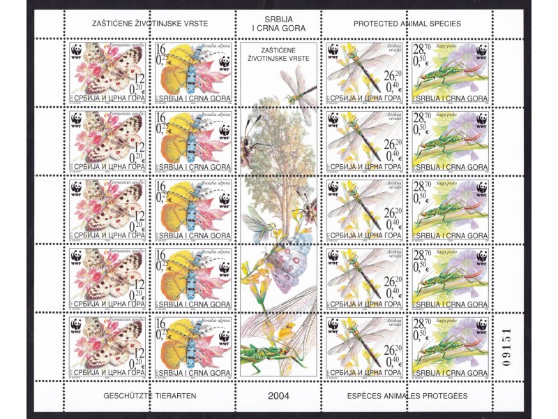 Jugoslavija 2004 WWF Insekti tabačić čisto