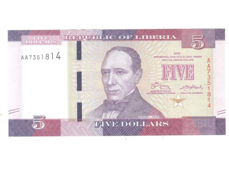 Liberija 5 dollars 2016 UNC