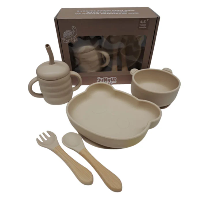 Jungle silikonski set za hranjenje+čaša Beige