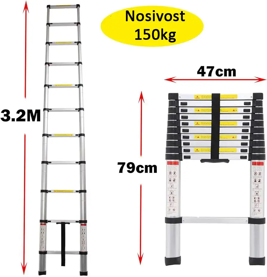 Teleskopske Aluminijumske Merdevine 3,2 m