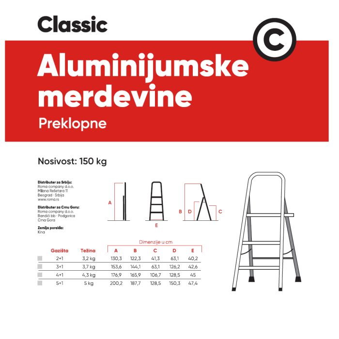 Classic - Aluminijumske merdevine 2+1