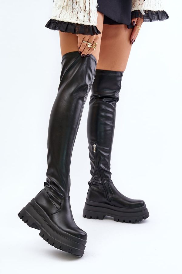 OVER-THE-KNEE BOOTS ON A MASSIVE PLATFORM BLACK ZINERA