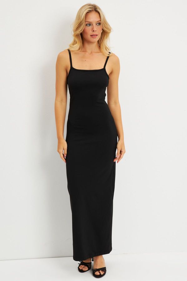 COOL & SEXY WOMEN'S BLACK BACK LOW-CUT MIDI DRESS