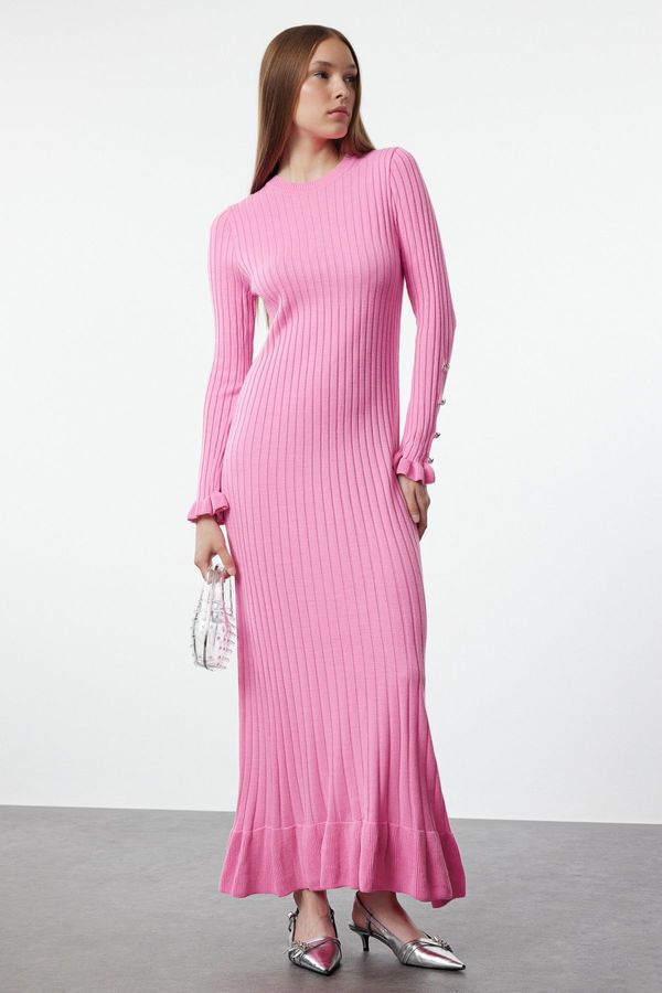 TRENDYOL PINK RUFFLE SKIRT RIB KNIT DRESS