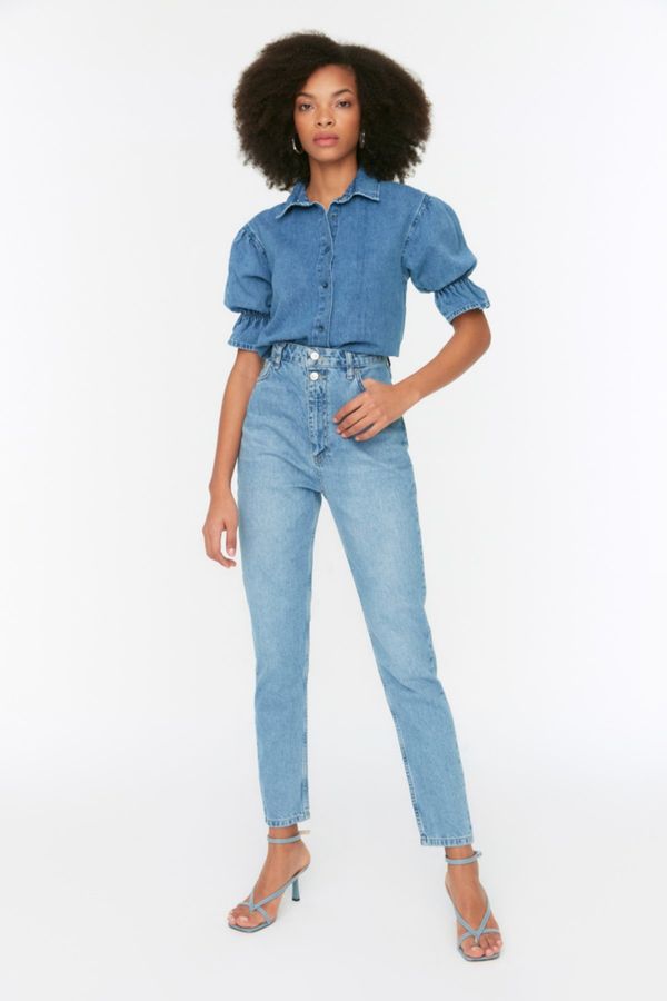 TRENDYOL BLUE TALL DOUBLE BUTTON DETAILED HIGH WAIST MOM JEANS