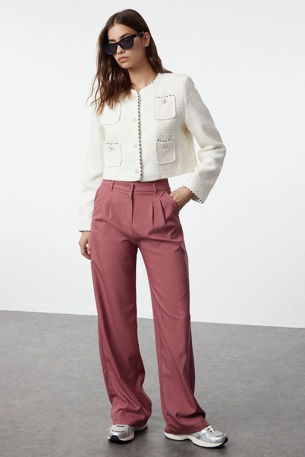 TRENDYOL DUSTY ROSE WIDE LEG PLEATED WOVEN FABRIC TROUSERS