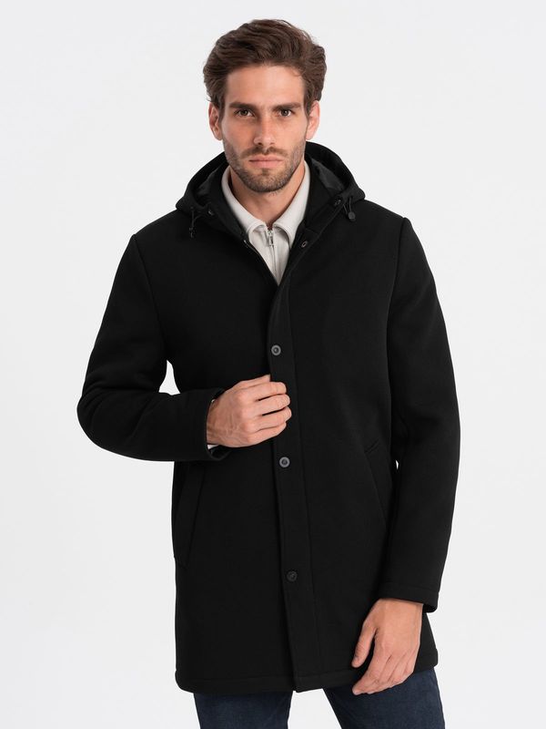 OMBRE MEN'S INSULATED COAT WITH HOOD AND CONCEALED ZIPPER - BLACK