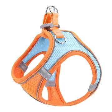 REFLECTIVE CAT/DOG HARNESS WITH LEASH - L - ORANGE / BLUE