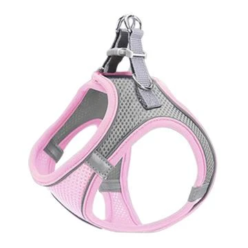 REFLECTIVE CAT/DOG HARNESS WITH LEASH - L - PINK / GREY