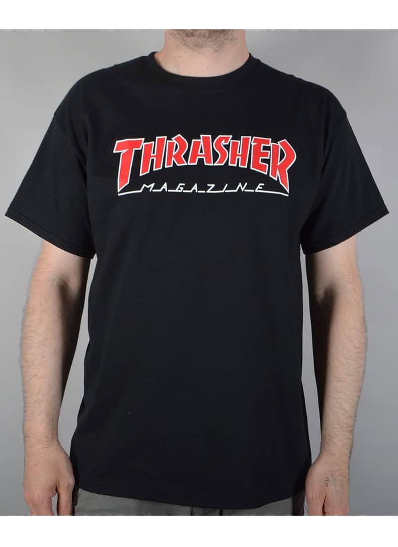 Thrasher Skate Mag Outline Logo Black Withe Red