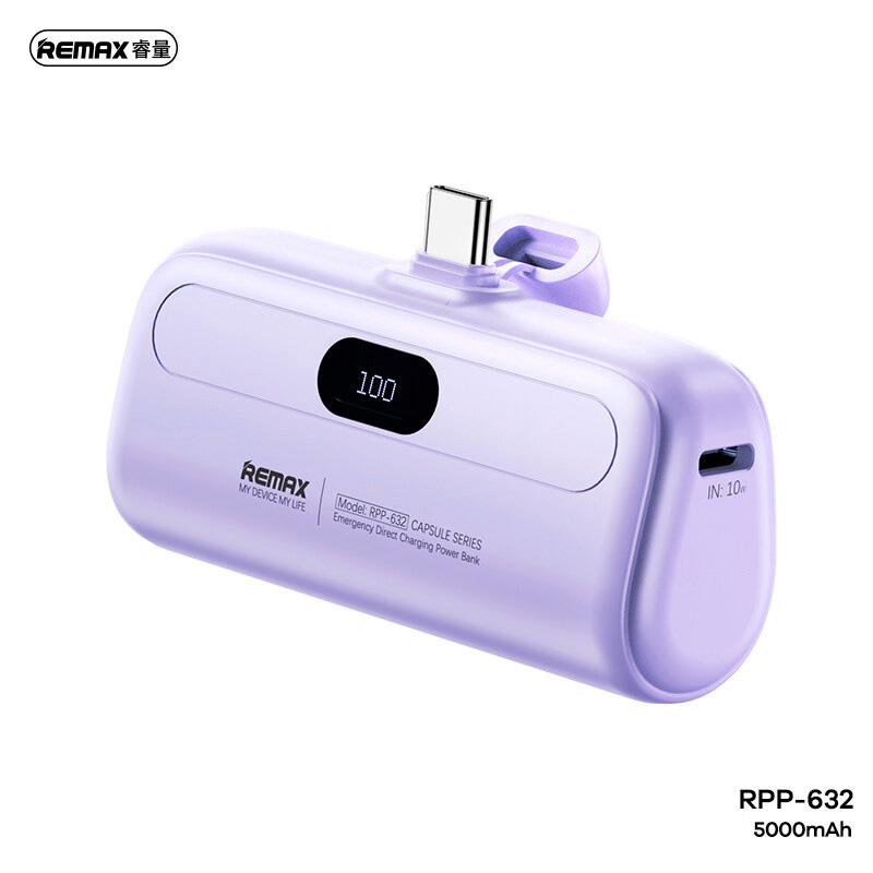 Univerzalna Back Up Baterija prenosiva baterija REMAX Capsule series RPP-632 2A Type C 5000mAh ljubicasta
