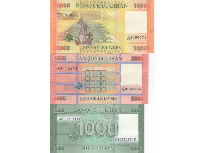 LEBANON Liban set 3 novčanice 2016/2021 UNC