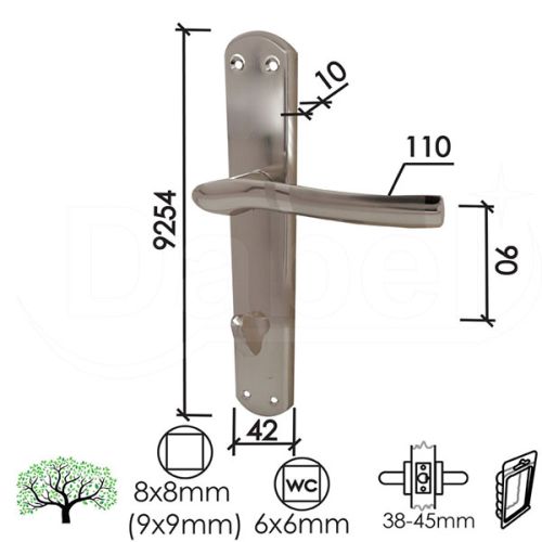 Dabel kvaka šild za vrata brus 90/42/254/10/110/8/9 6x6
