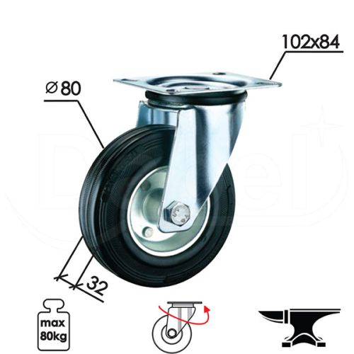 Dabel točak za kontejner rotirajuci T11 ZnB fi 80x32/102x84mm Q